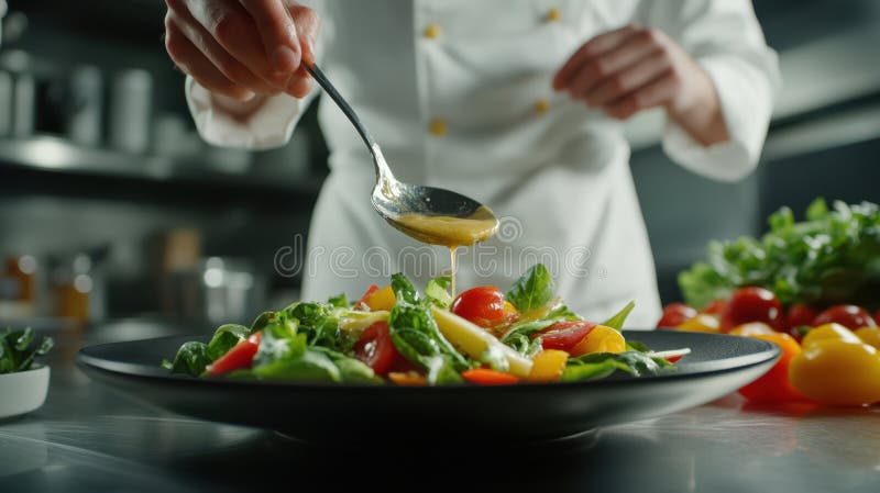 The Chef Dressing Salad. AI Generated Stock Photo - Image of delicious ...
