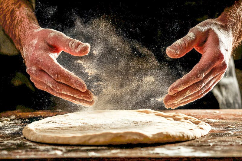 Chef Dusting Flour Over Pizza Dough Rustic Kitchen Stock Photos - Free ...