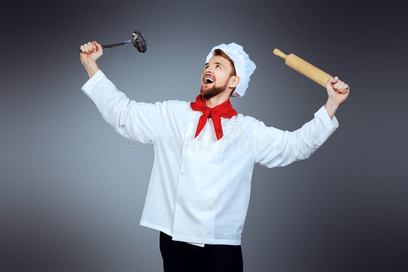 Chef ecstasy stock image. Image of portrait, male, sing - 69293709