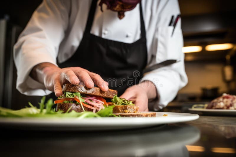 Chef Elegantly Plating a Rye Bread Sandwich Stock Image - Image of food ...