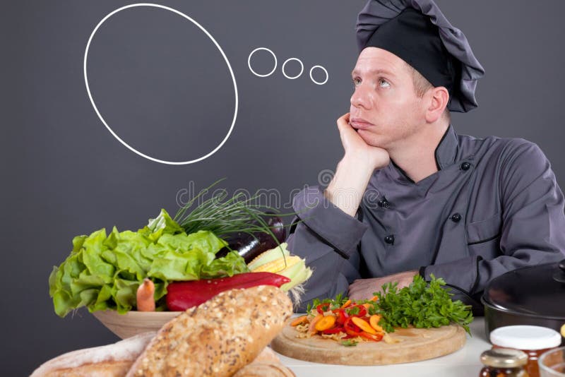Chef with Empty Think Clouds, Concept - What To Cook Today? Stock Image ...