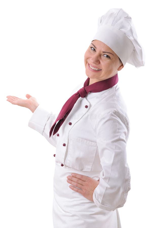 Chef Féminin Avec Le Livre De Cuisine Et Une Cuillère En Bois Sur Le ...