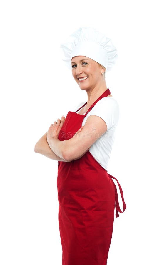 Chef féminin sûr gai photo stock. Image du bras, heureux - 31204924