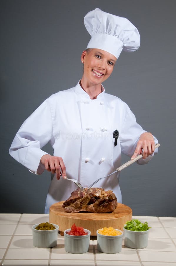Chef Female Serving Roast stock photo. Image of cooking - 9311958
