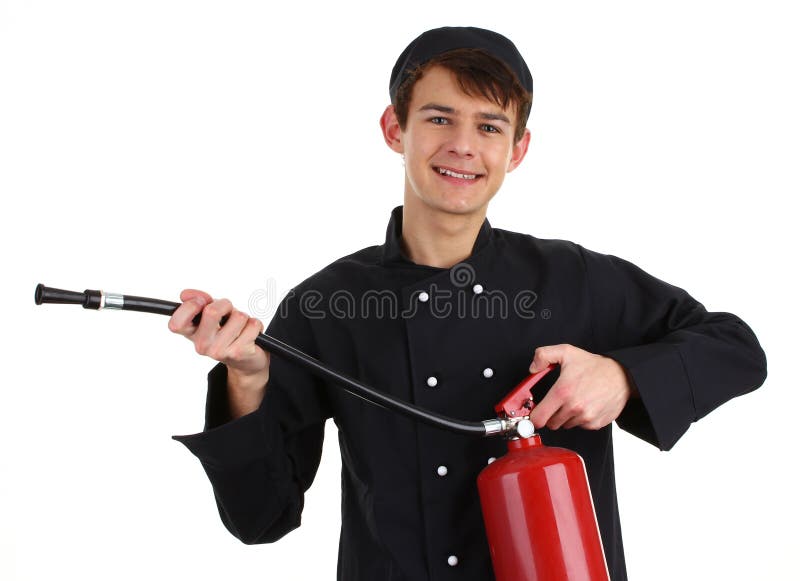 Firefighter with Fire Extinguisher Stock Photo - Image of crew, burn ...