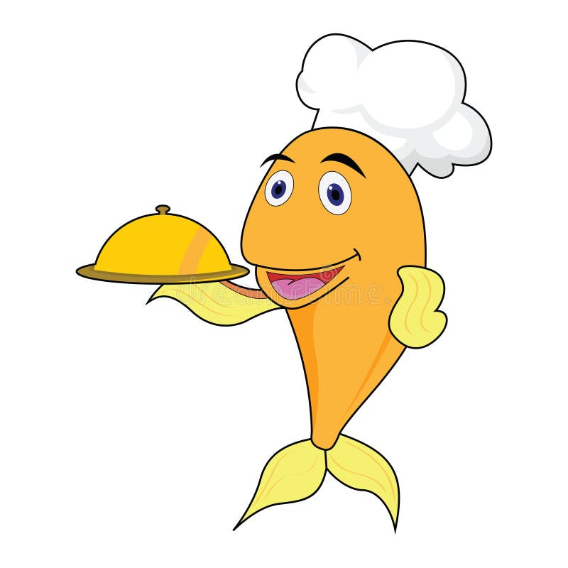 Chef Fish with Cap and Dish Dome Stock Illustration - Illustration of ...