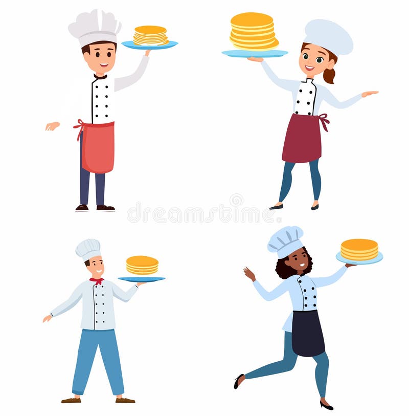 Chef Flipping Pancake Vector Bundle Set Stock Vector - Illustration of ...