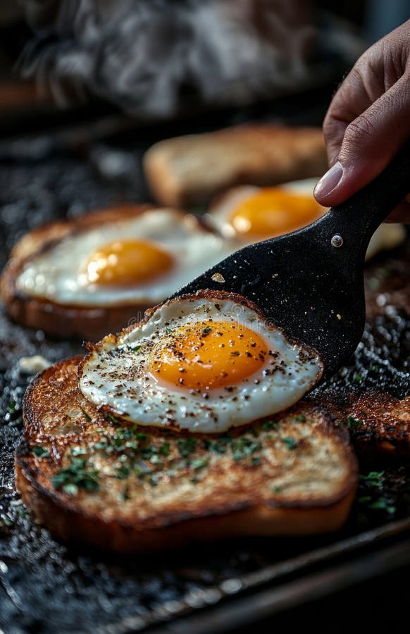 Chef Flips Fried Egg Spatula Griddle Restaurant Kitchen Stock Photos ...
