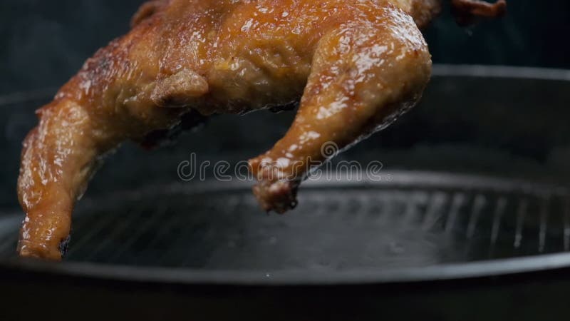 Chef Flips the Chicken Grill. Grilled Chicken during a Street Food ...