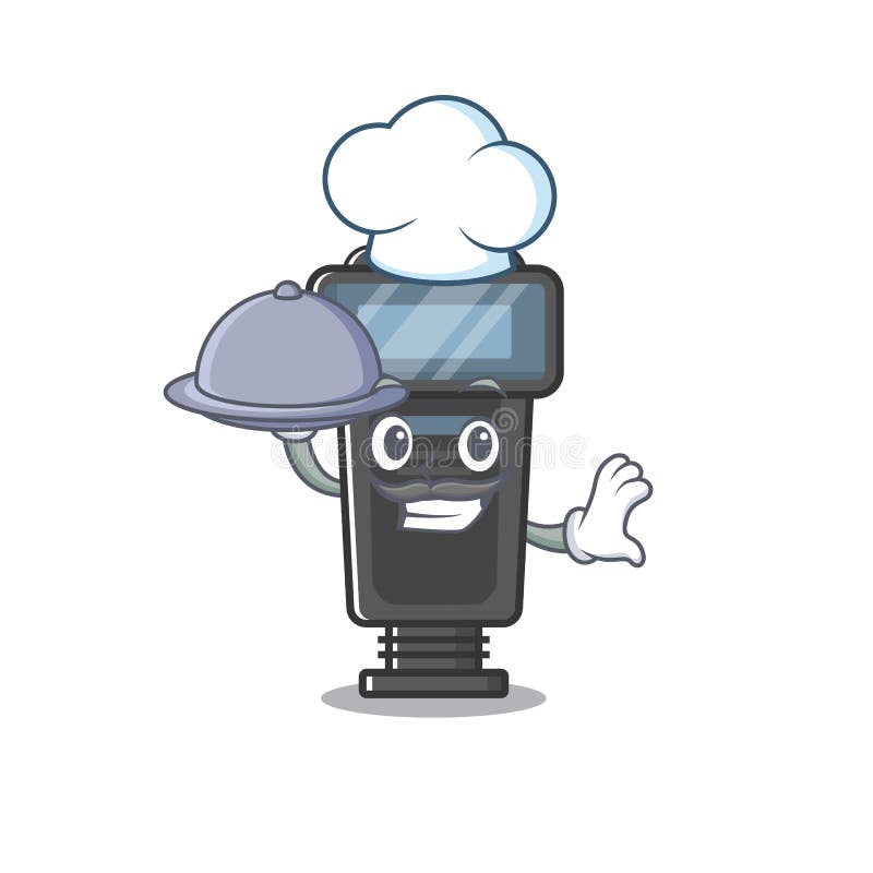 Chef with Food Camera Flash in a Cartoon Bag Stock Vector ...