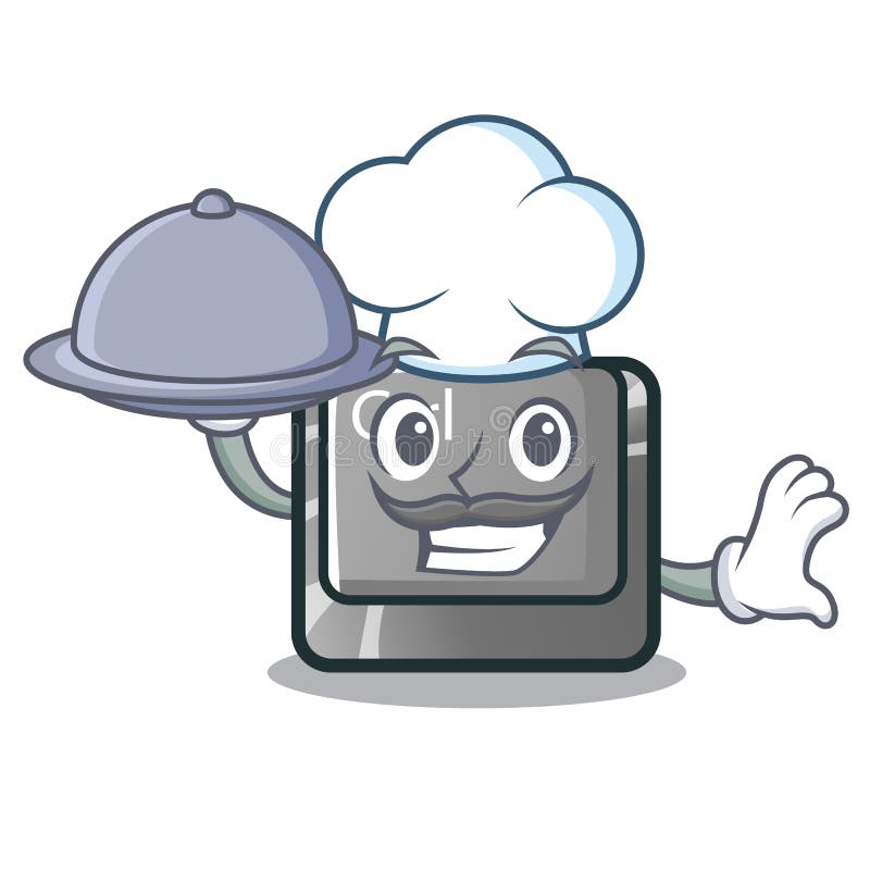 Chef With Food Character Ctrl Button Attached On Computer Stock Vector