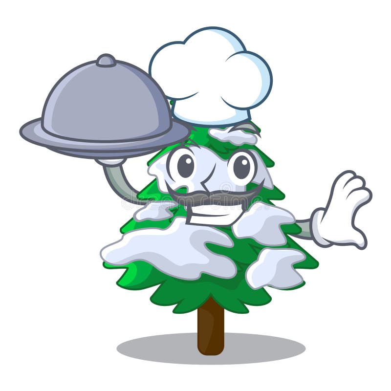 Chef with Food Realistic Fir Tree in Snow Mascot Stock Vector ...