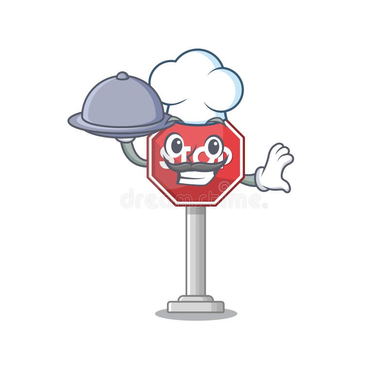 Chef with Food Sign Stop with the Mascot Shape Stock Vector ...