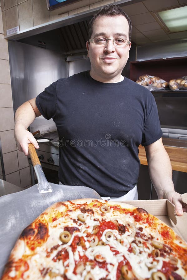 Chef with Fresh Take Out Pizza Stock Image - Image of fresh, owner ...