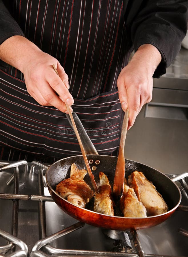 Chef fried fish stock image. Image of commercial, food - 8186921