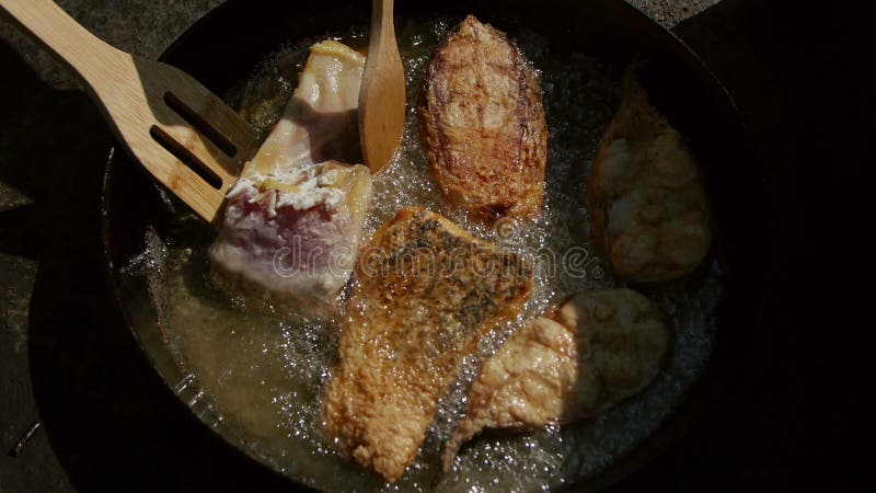 Chef Frying Fish Steaks in Hot Oil Stock Footage - Video of gourmet ...