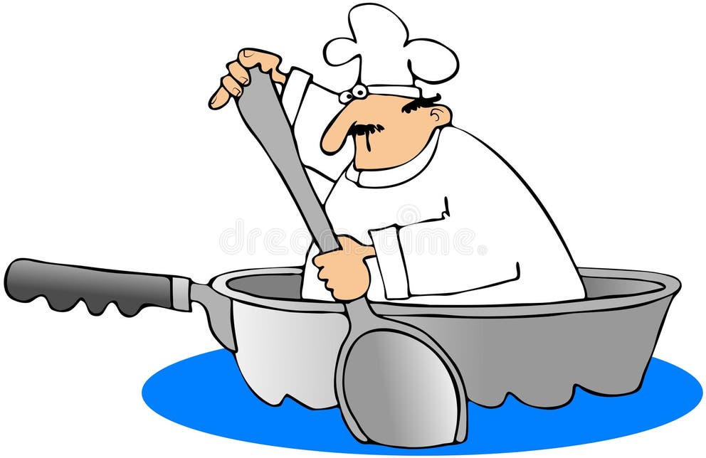 Chef in a Frying Pan Boat stock illustration. Illustration of paddle ...