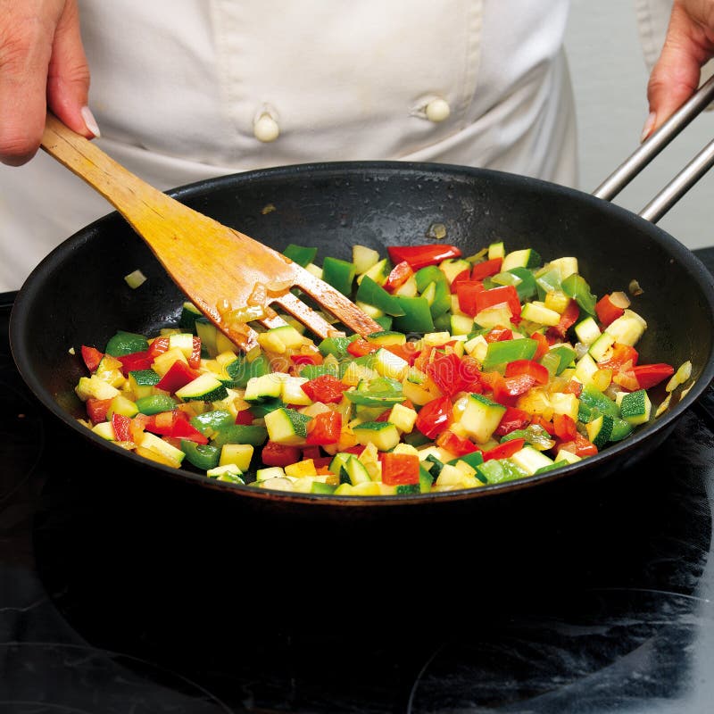 Chef frying peppers stock photo. Image of green, ingredient - 9542754