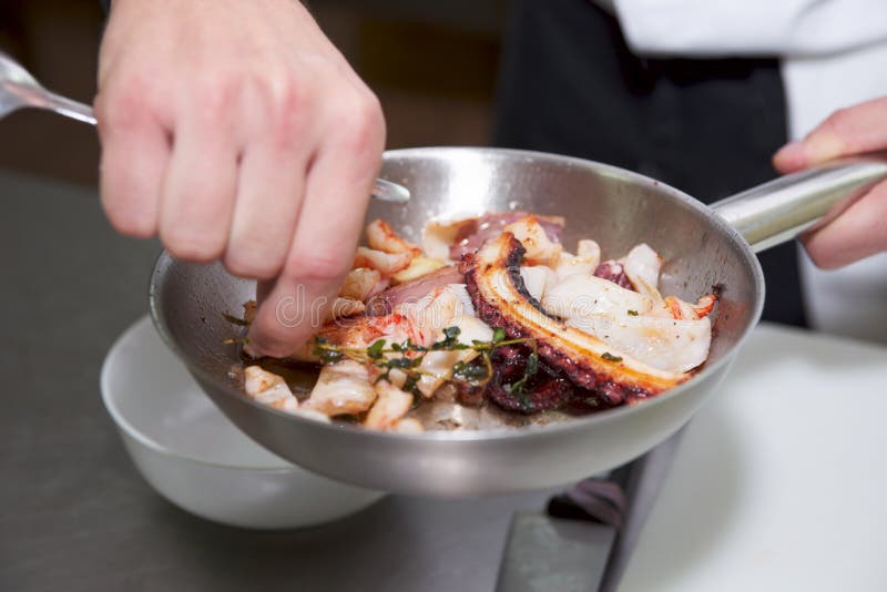 Chef is Frying Sefood To Create Delicious Dish Stock Image - Image of ...