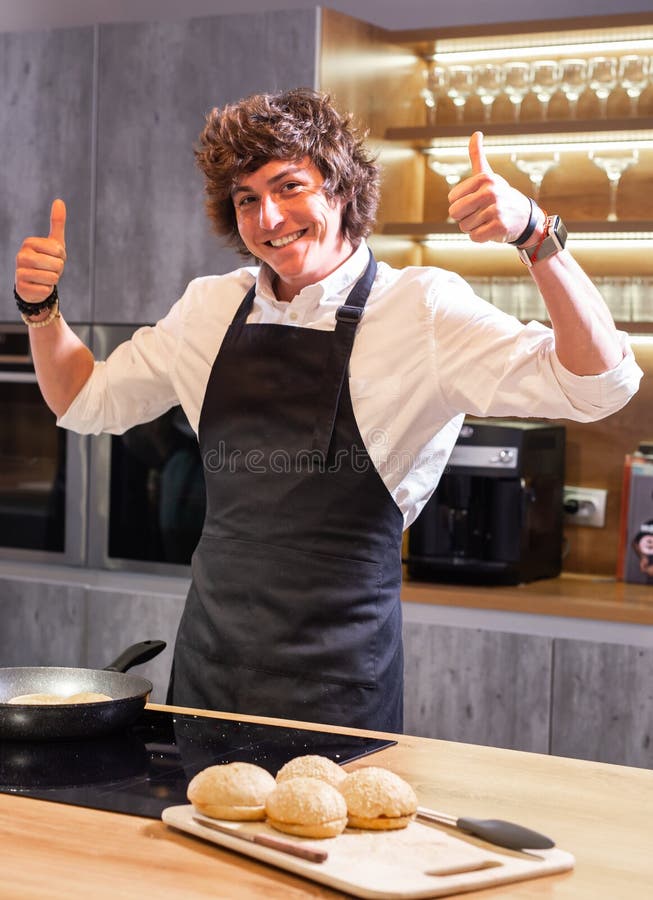 Chef Frying Burger Buns for Dinner Party in the Kitchen Copy Space ...