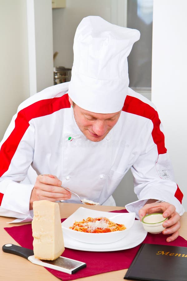 Chef Garnish an Italian Pasta Dish Stock Image - Image of italian, chef ...