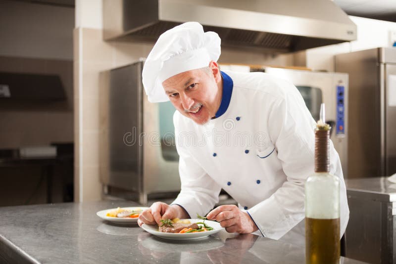 Chef garnishing a dish stock photo. Image of nutrition - 38212926