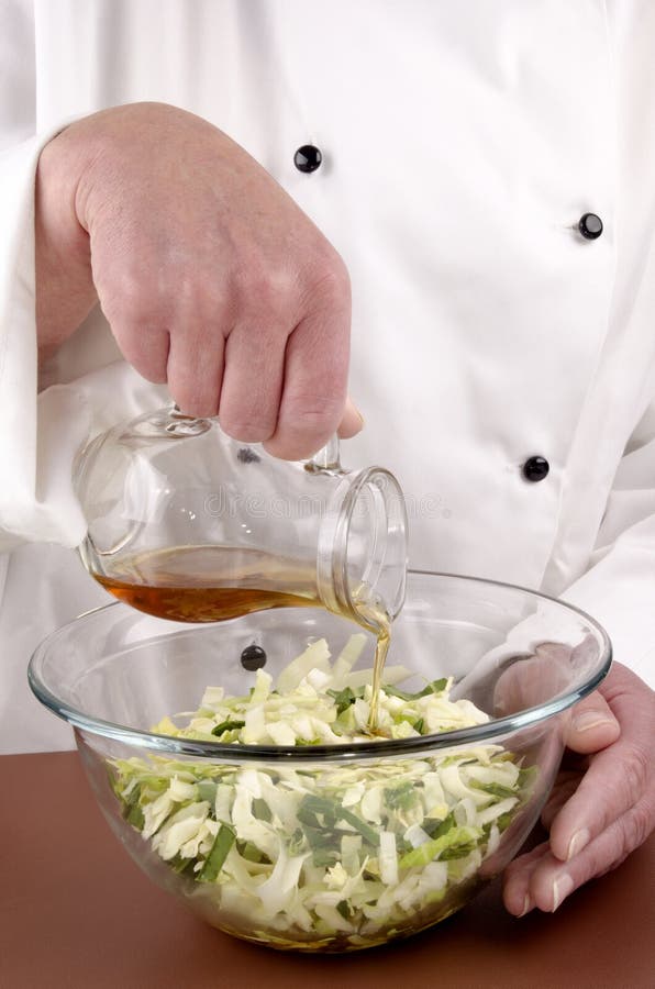 Chef Gives Oil To Chopped Savoy Cabbage Stock Photo - Image of cabbage ...