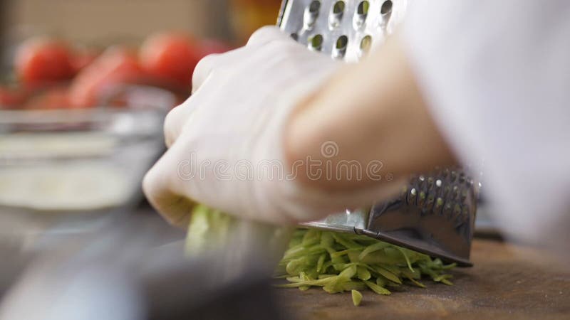 Chef Grating Cabbage with Grater in Restaurant Kitchen Stock Video ...
