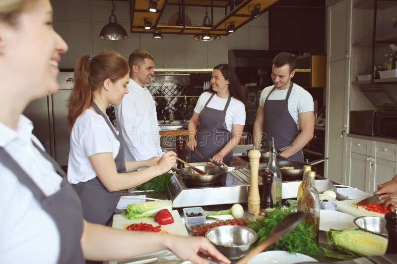 Chef and Group of Young People during Cooking Classes Stock Image ...