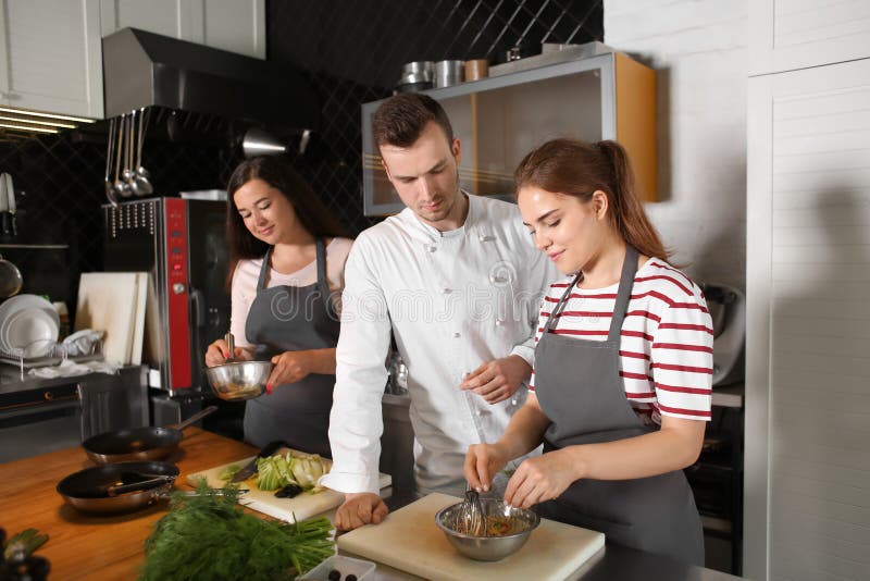 Chef and Group of Young People during Cooking Classes Stock Image ...