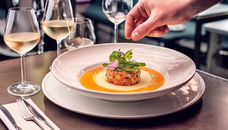 Chef Hand Plating and Served Food Stock Photo - Image of male, adult ...