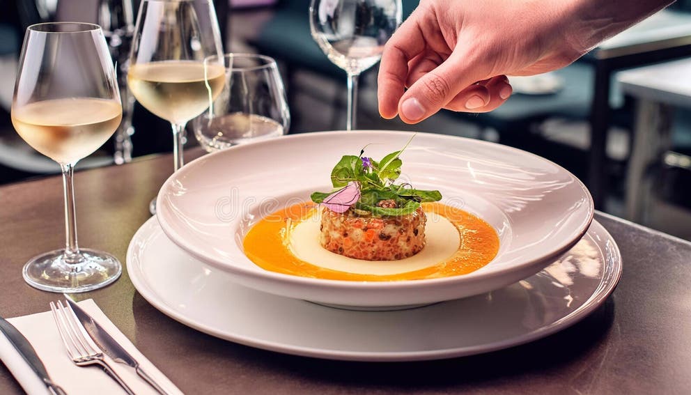 Chef Hand Plating and Served Food Stock Photo - Image of male, adult ...