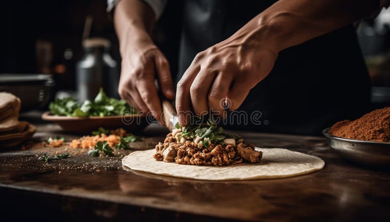 Chef Hand Prepares Rustic Homemade Dessert Slice Generated by AI Stock ...