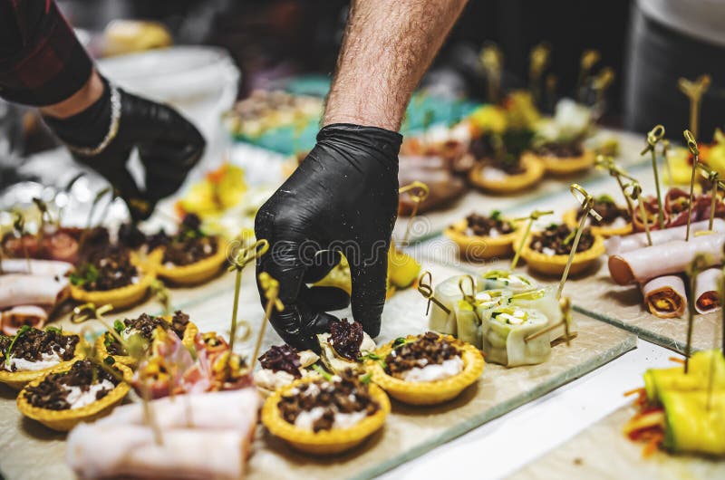 Chef Hand in Process of Preparing Catering Food Stock Image - Image of ...