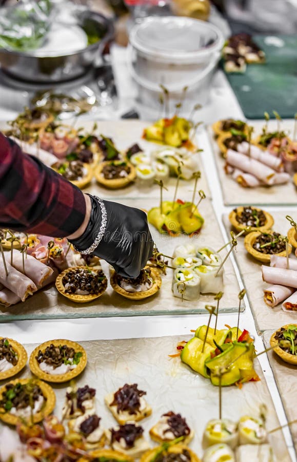 Chef Hand in Process of Preparing Catering Food Stock Image - Image of ...