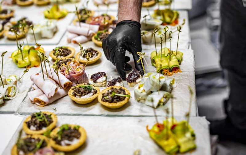 Chef Hand in Process of Preparing Catering Food Stock Image - Image of ...
