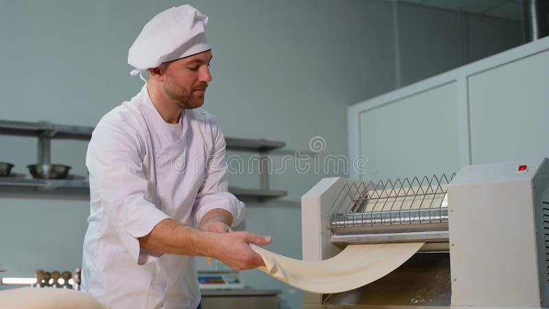 Chef Handling Dough with Sheeter Machine Stock Video - Video of kitchen ...