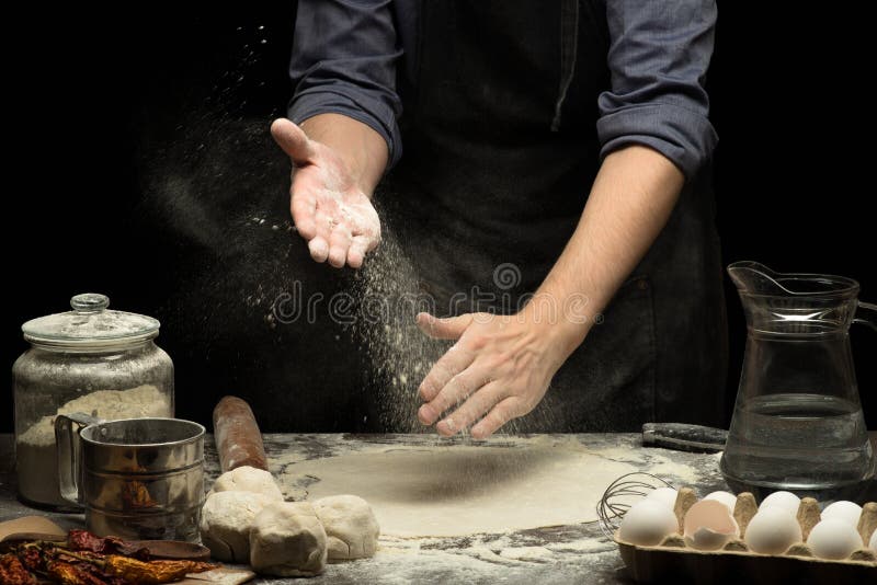 Chef Hands are Clapping Wheat Flour Under Rolled Dough Stock Image ...