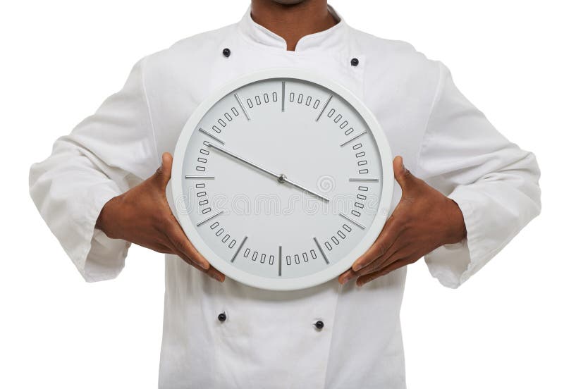 Chef, Hands and Clock for Speed, Time or Deadline Isolated on a White ...