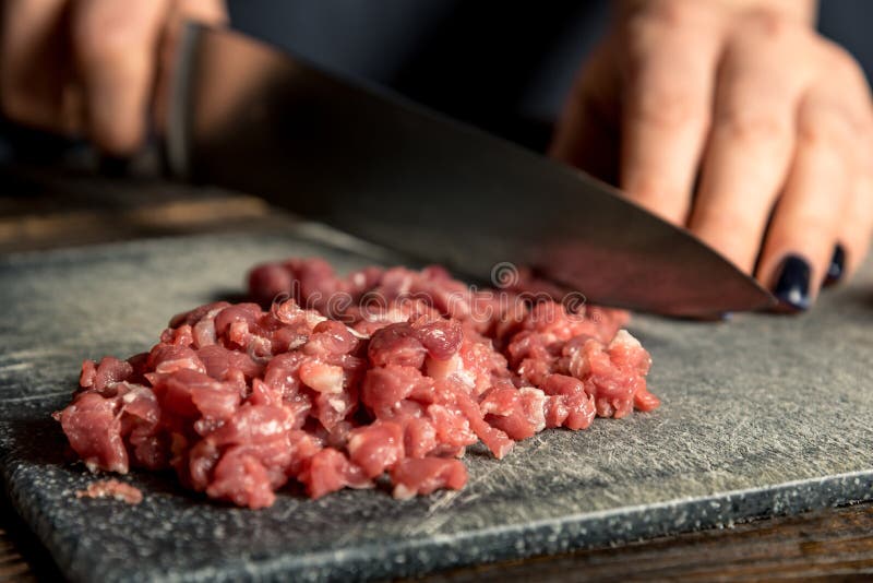 Chef Hands Cut Red Meat on a Board Stock Image - Image of cuisine ...