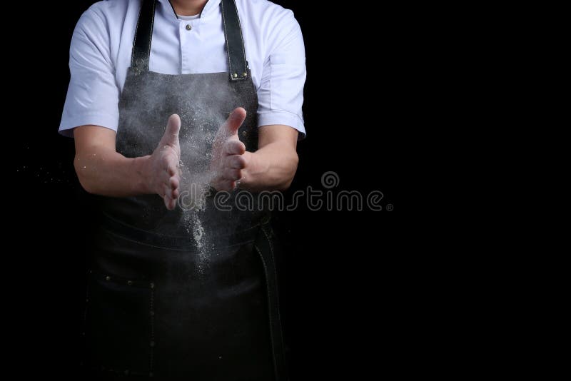 Chef Hands in Flour on Black Background. Clap with Flour. Baking Bread ...