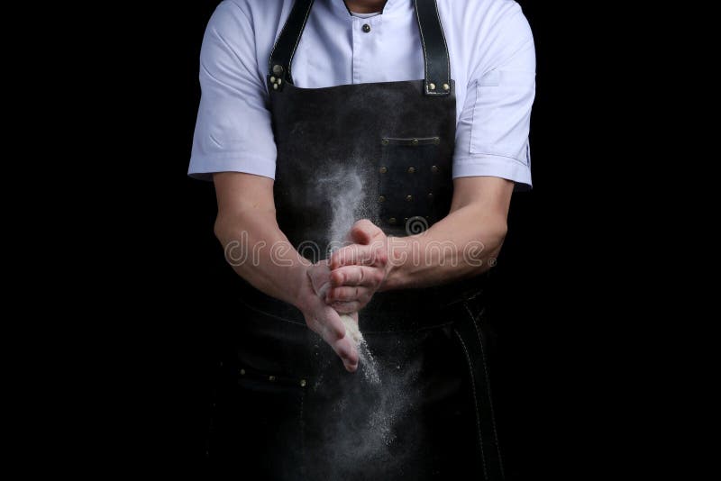 Chef Hands in Flour on Black Background. Clap with Flour. Baking Bread ...