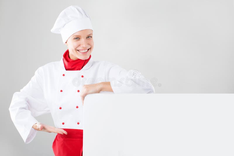 Chef Hands Holding White Banner Stock Image - Image of girl, uniform ...