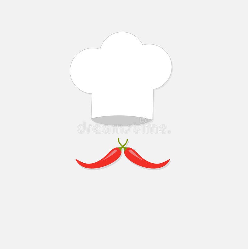 Chef Hat and Big Red Hot Pepper Mustache. Isolated Menu Card. Flat ...
