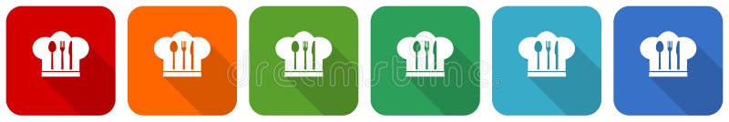 Chef Hat, Cook and Kitchen Icon Set, Flat Design Vector Illustration in ...