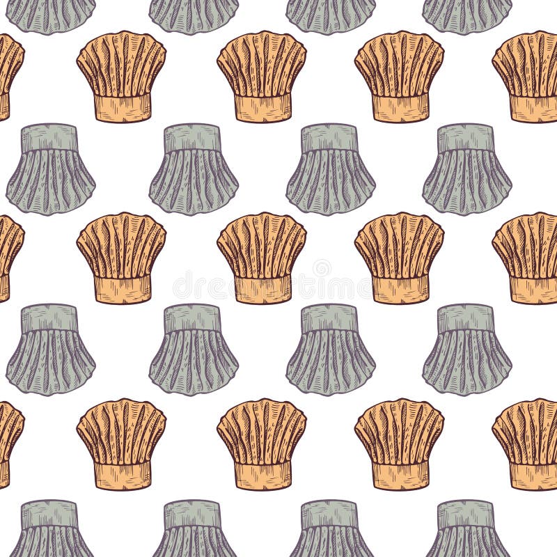 Chef Hat Engraved Seamless Pattern. Kitchen Traditional Element for ...