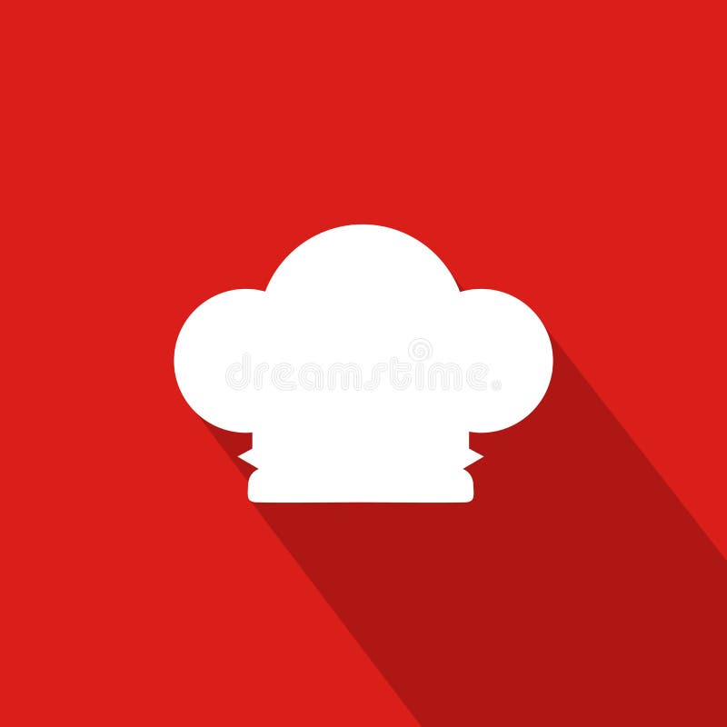 Chef Hat Flat Icon with Red Background Stock Vector - Illustration of ...