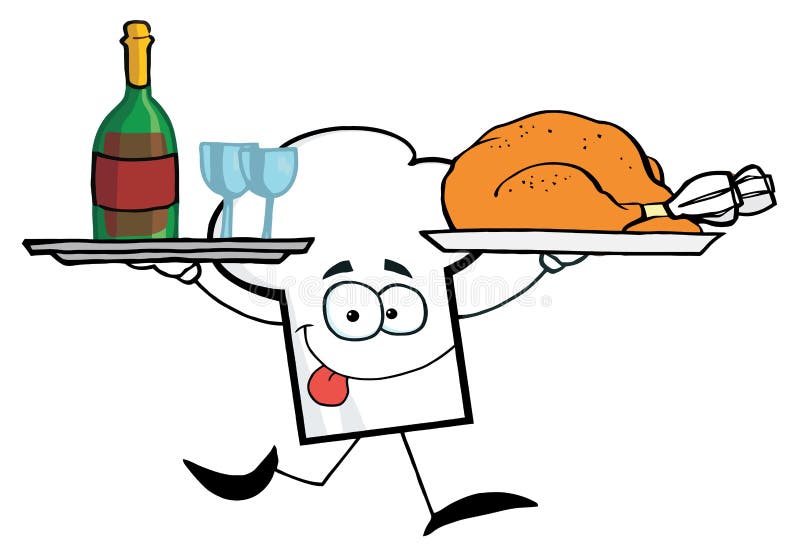 Chef Hat Guy Serving Wine and Turkey Stock Vector - Illustration of ...