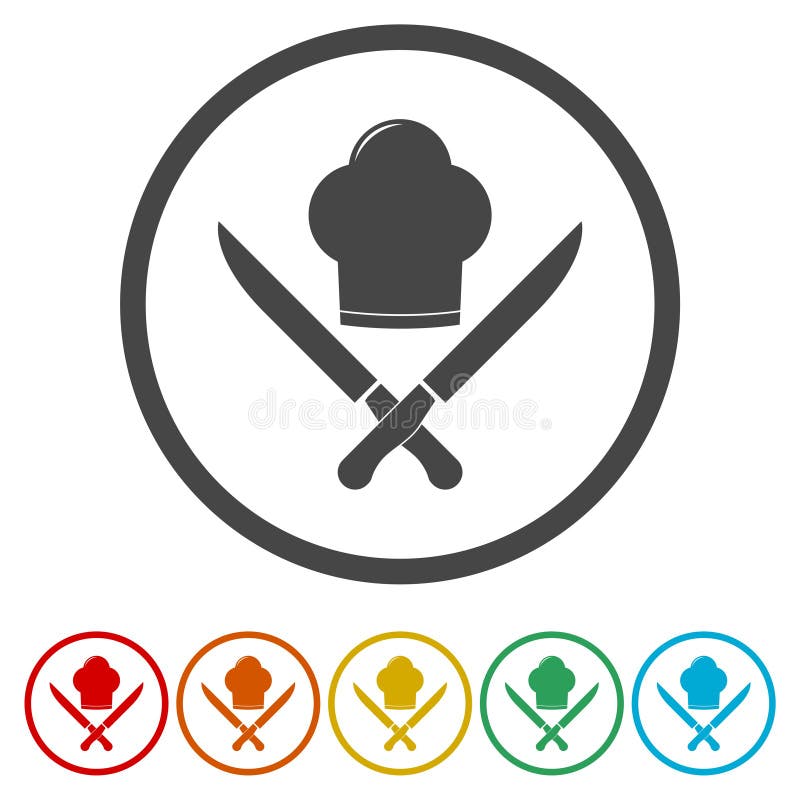 Chef Hat and Knife. Single Flat Icon on the Circle. Vector Illustration ...