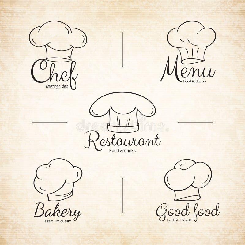 Chef Hat Labels Set for Restaurant Menu Design Stock Vector ...